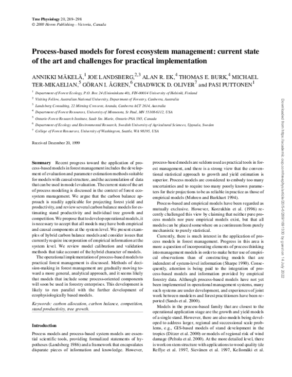 (PDF) Process-based models for forest ecosystem management: current ...