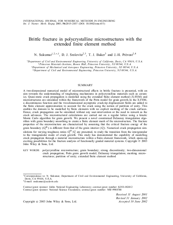 (PDF) Brittle fracture in polycrystalline microstructures with the extended finite element method