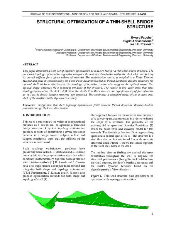 (PDF) Structural optimization of a thin-shell bridge structure