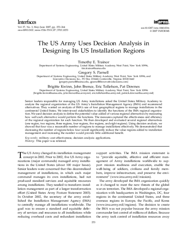 (PDF) The US Army Uses Decision Analysis in Designing Its US ...