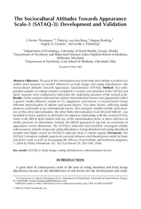 (PDF) The Sociocultural Attitudes Towards Appearance Scale-3 (SATAQ-3 ...