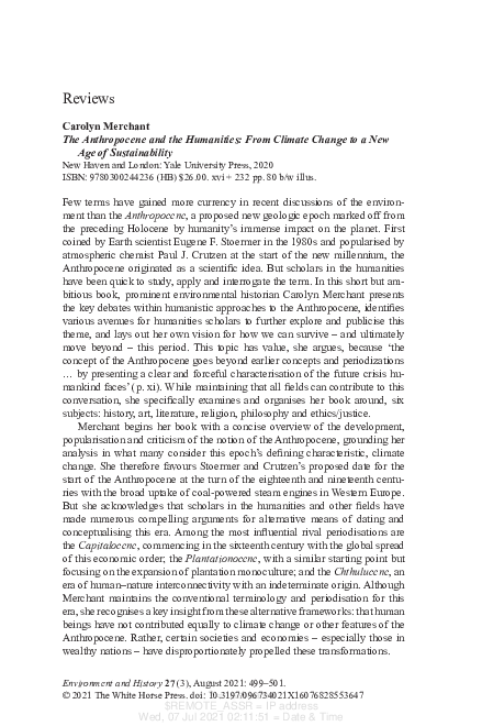 (PDF) Carolyn Merchant, The Anthropocene and the Humanities: From ...