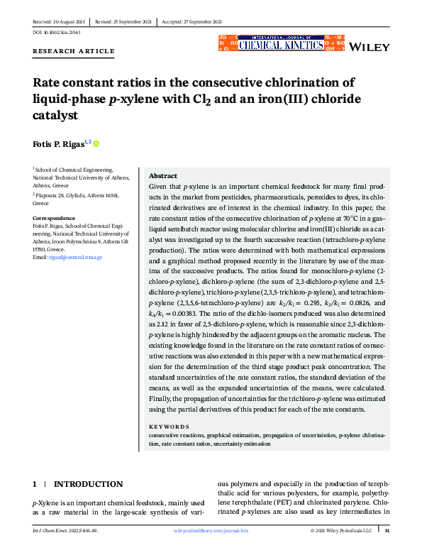 (PDF) Rate constant ratios in the consecutive chlorination of liquid ...