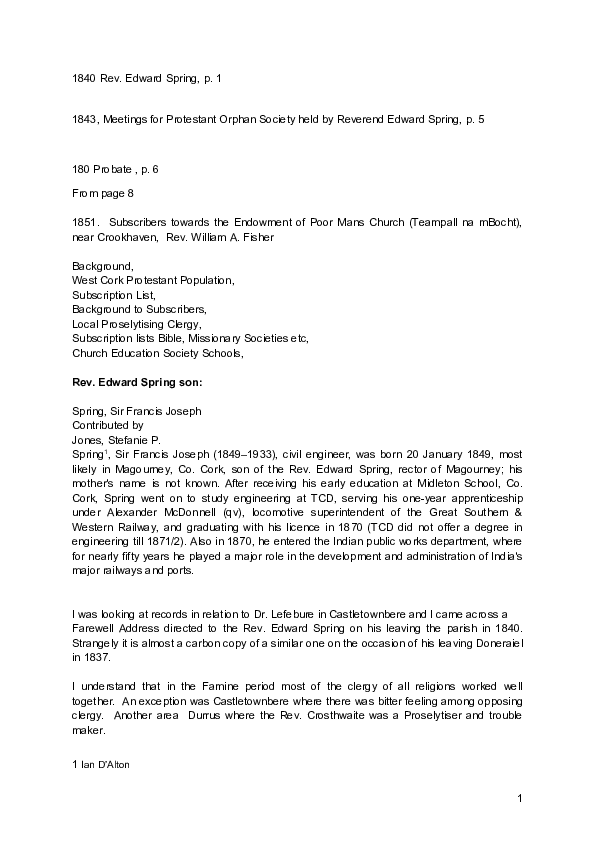 (DOC) Rev. Edward Spring, 1808-1880, Zealous Proselytiser.