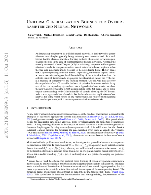(PDF) Uniform Generalization Bounds for Overparameterized Neural Networks