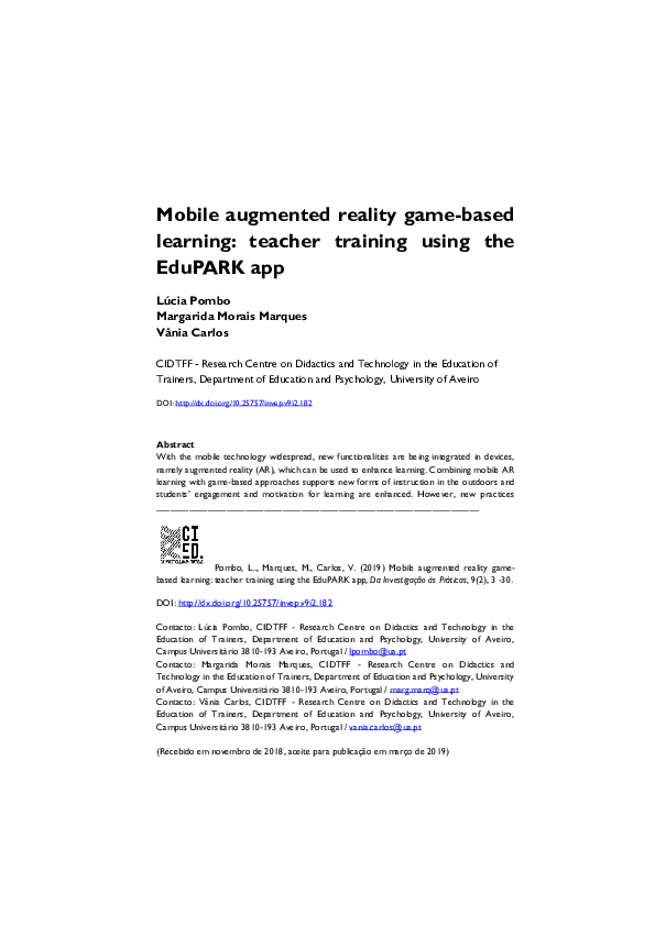 (PDF) Mobile augmented reality game-based learning: teacher training using the EduPARK app