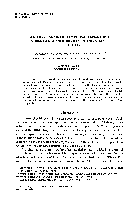(PDF) Algebra of reparametrization-invariant and normal-ordered operators in open string field ...