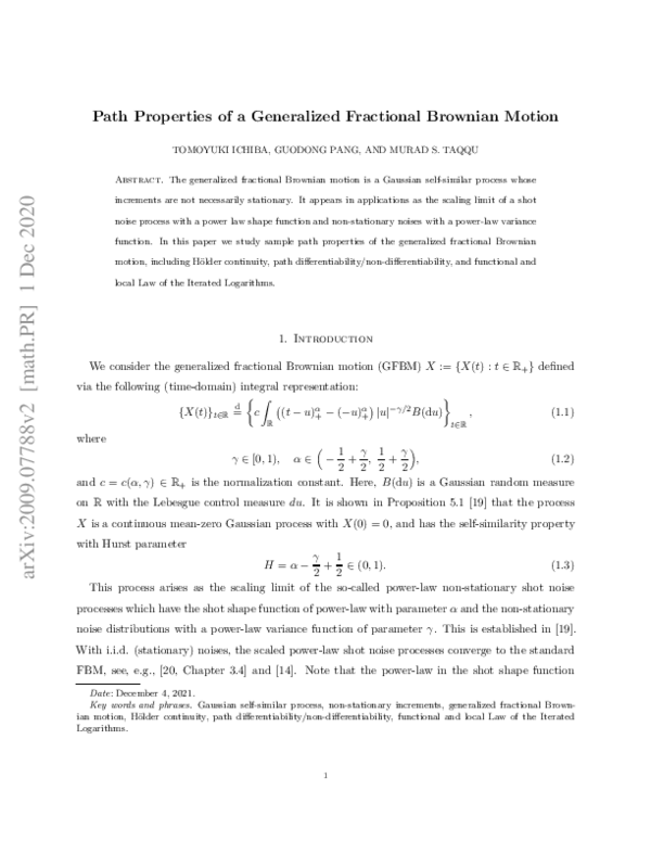(PDF) Path Properties of a Generalized Fractional Brownian Motion
