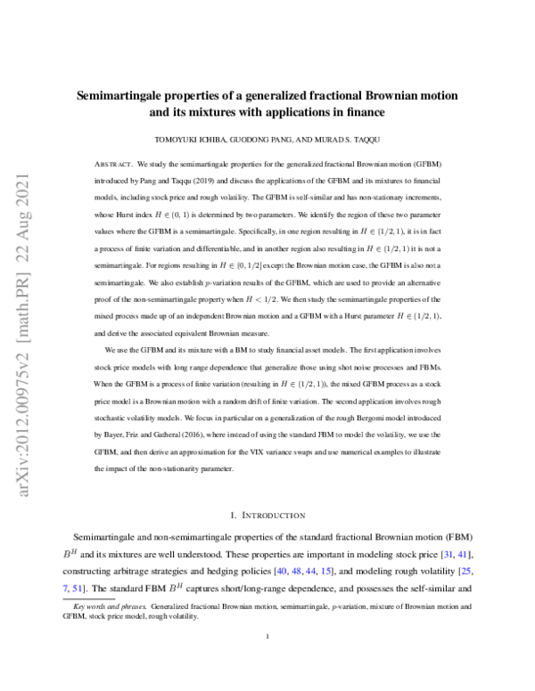 (PDF) Semimartingale properties of a generalized fractional Brownian motion and its mixtures ...