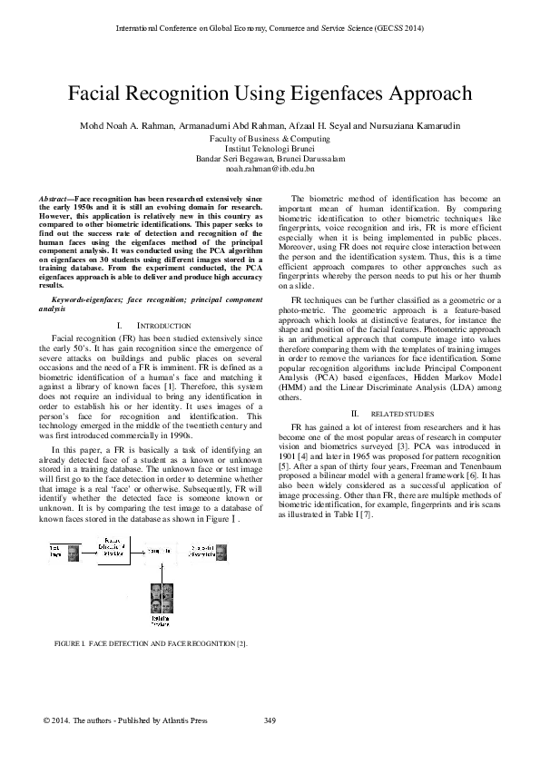 (PDF) Facial Recognition Using Eigenfaces Approach