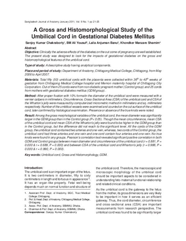 (PDF) A Gross and Histomorphological Study of the Umbilical Cord in ...