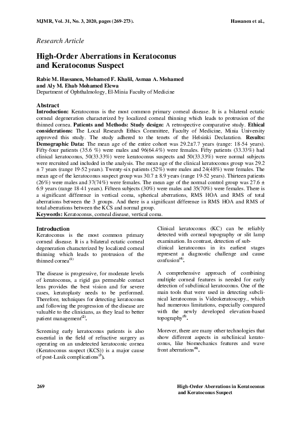 (PDF) High-Order Aberrations in Keratoconus and Keratoconus Suspect