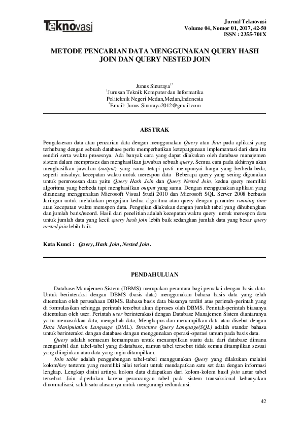 (PDF) Metode Pencarian Data Menggunakan Query Hash Join Dan Query ... (PDF) Metode Pencarian Data Menggunakan Query Hash Join Dan Query ...