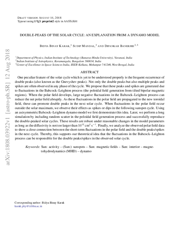 (PDF) Double Peaks of the Solar Cycle: An Explanation from a Dynamo Model