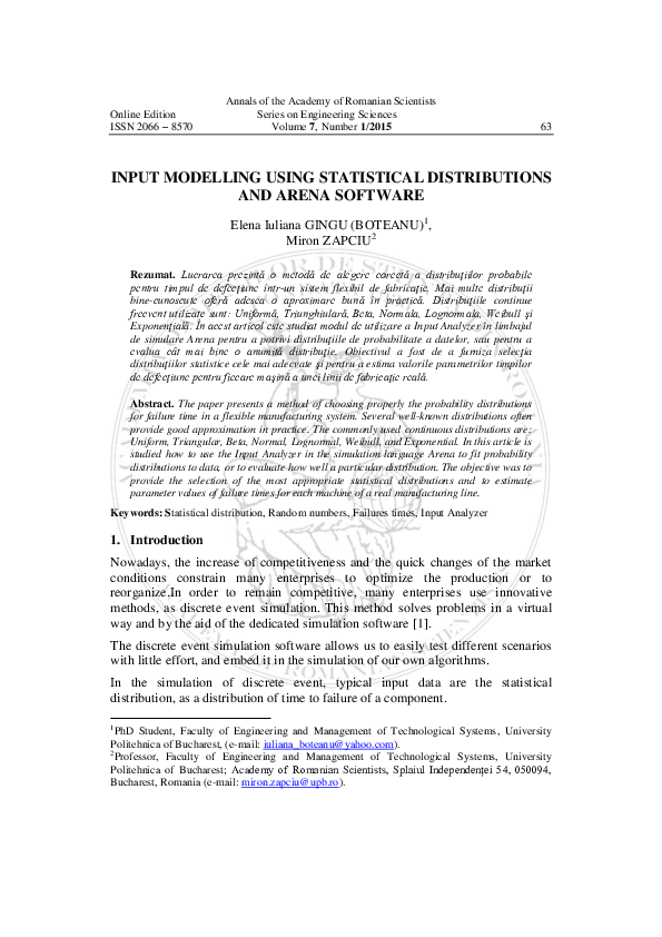 Pdf Input Modelling Using Statistical Distributions And Arena Software