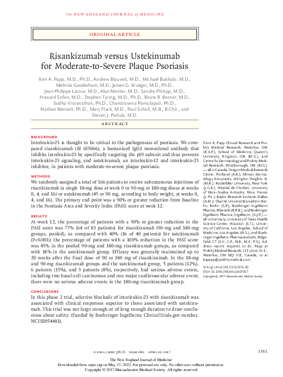 (PDF) Risankizumab for the treatment of moderate to severe psoriasis | Tianshuang Wu - Academia.edu