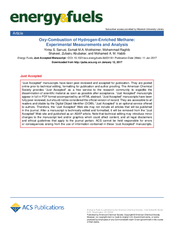 (PDF) Oxy-Combustion of Hydrogen-Enriched Methane: Experimental Measurements and Analysis
