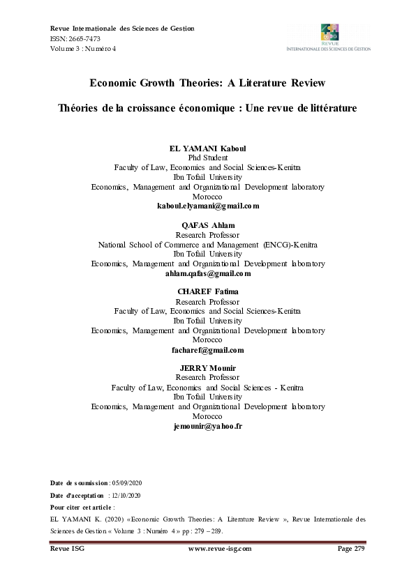 (PDF) Economic Growth Theories: A Literature Review