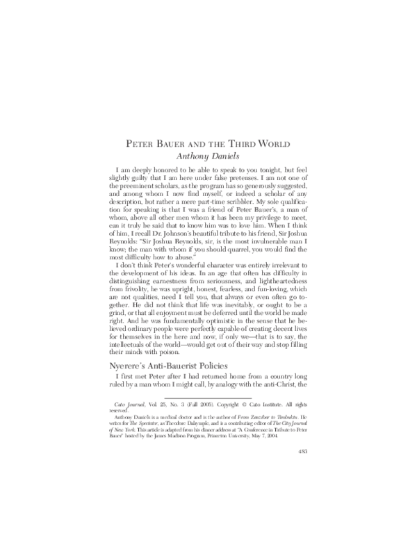 (PDF) Peter Bauer AND THE Third World