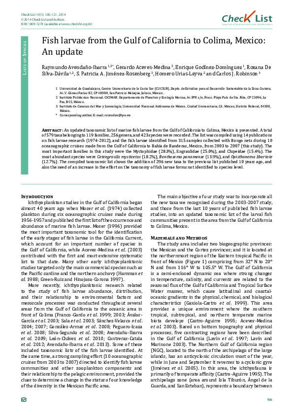(PDF) Fish larvae from the Gulf of California to Colima, Mexico: An update