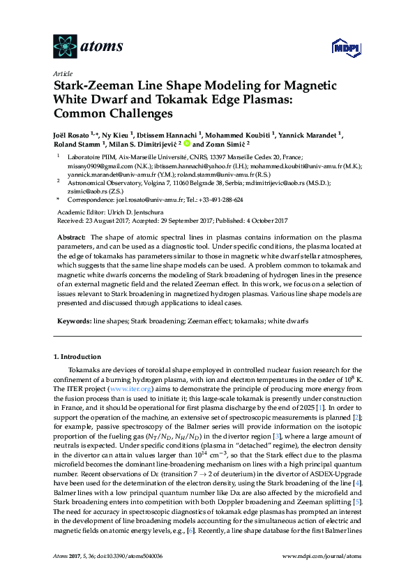 (PDF) Stark-Zeeman Line Shape Modeling for Magnetic White Dwarf and ...