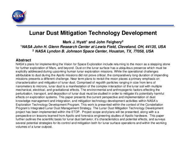 (PDF) Lunar Dust Mitigation Technology Development