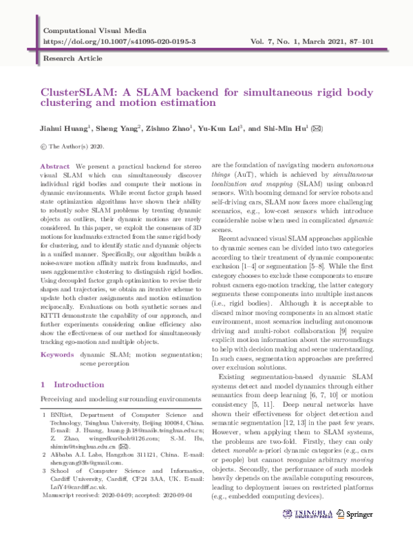 (PDF) ClusterSLAM: A SLAM backend for simultaneous rigid body clustering and motion estimation
