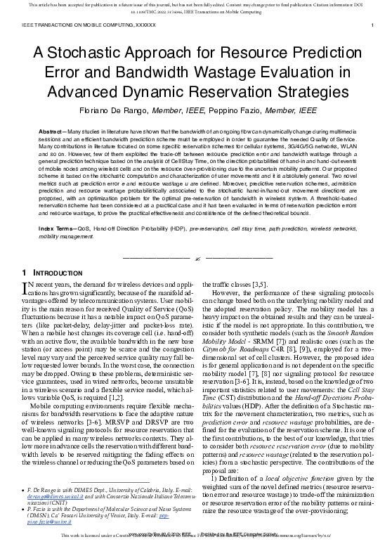 (PDF) A Stochastic Approach for Resource Prediction Error and Bandwidth ...