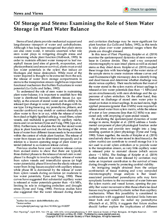 (PDF) Of Storage and Stems: Examining the Role of Stem Water Storage in ...