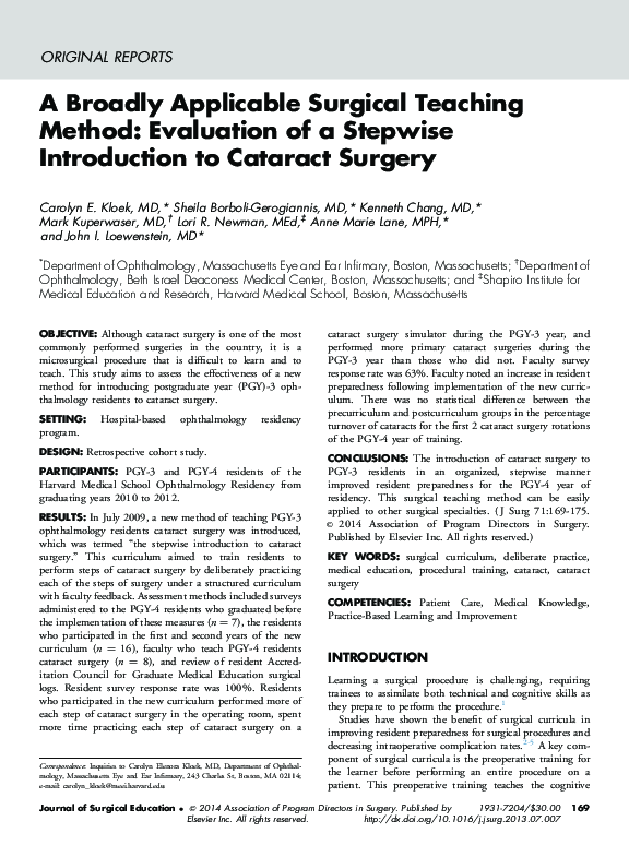 (PDF) A Broadly Applicable Surgical Teaching Method: Evaluation of a ...