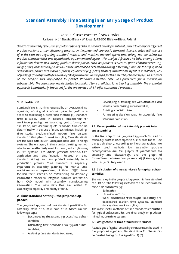 (PDF) Standard Assembly Time Setting in an Early Stage of Product ...