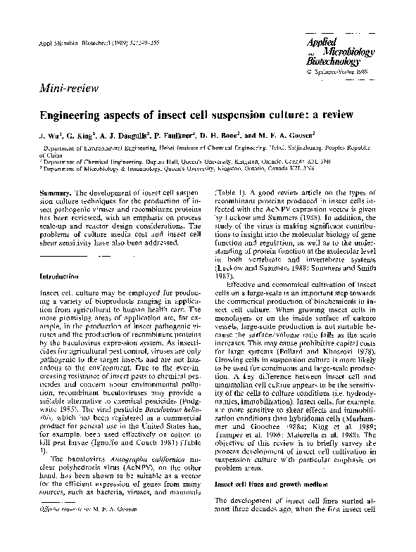(PDF) Engineering aspects of insect cell suspension culture: a review
