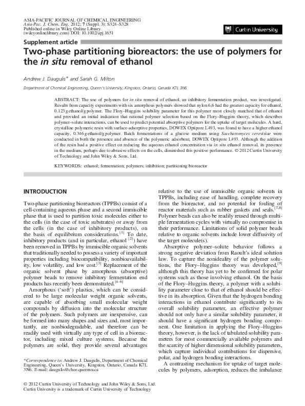 (PDF) Two-phase partitioning bioreactors: the use of polymers for the ...