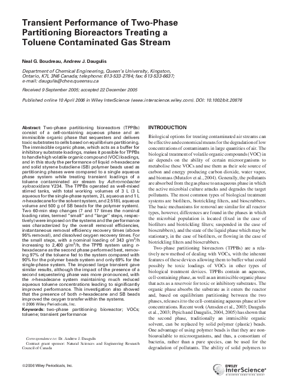 (PDF) Transient performance of two-phase partitioning bioreactors ...