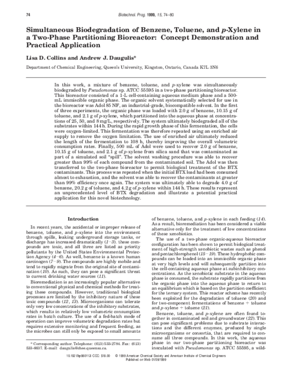 (PDF) Simultaneous Biodegradation of Benzene, Toluene, and p-Xylene in ...