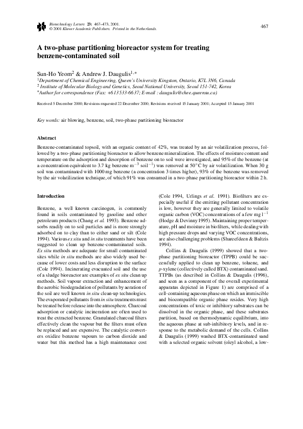 (PDF) A two-phase partitioning bioreactor system for treating benzene ...