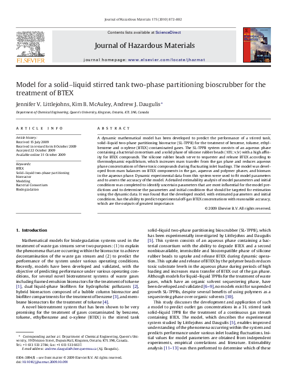(PDF) Model for a solid–liquid stirred tank two-phase partitioning ...