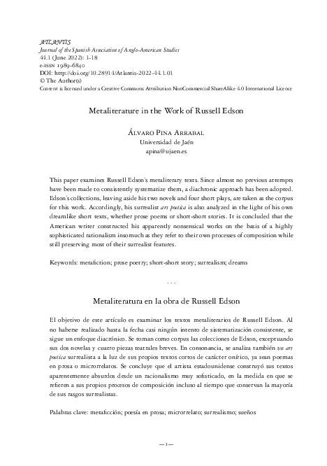(PDF) Metaliterature in the Work of Russell Edson