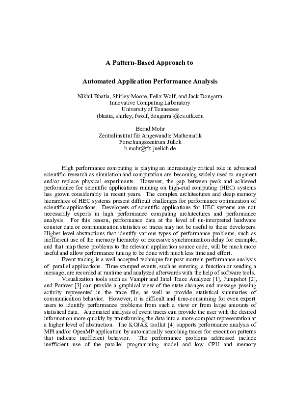 (PDF) A Pattern-Based Approach to Automated Application Performance Analysis | Nikhil Bhatia ...
