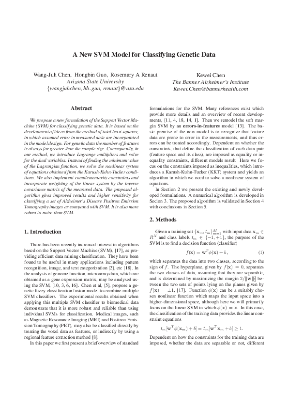 (PDF) A New SVM Model for Classifying Genetic Data | Kewei Chen - Academia.edu