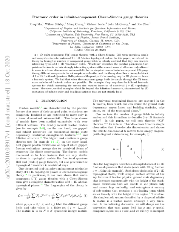 (PDF) Fractonic order in infinite-component Chern-Simons gauge theories
