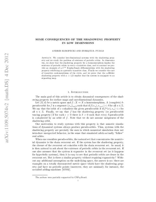(PDF) Some consequences of the shadowing property in low dimensions
