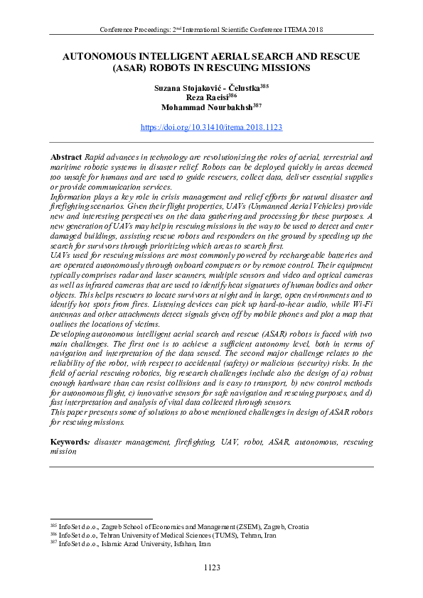 Pdf Autonomous Intelligent Aerial Search And Rescue Asar Robots In Rescuing Missions
