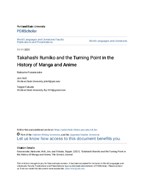 (PDF) Takahashi Rumiko and the Turning Point in the History of Manga ...