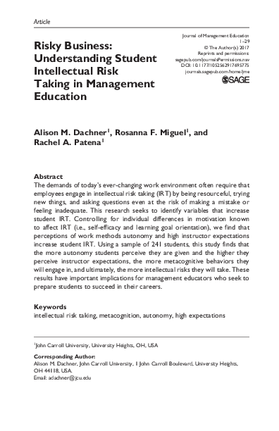 (PDF) Risky Business: Understanding Student Intellectual Risk Taking in ...