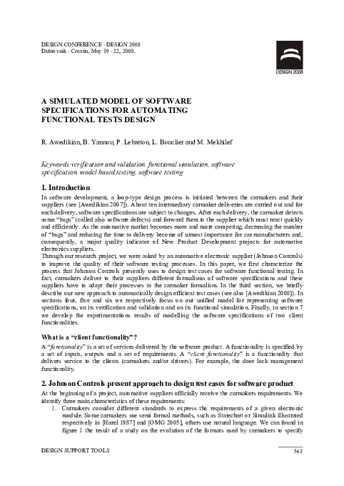 Pdf A Simulated Model Of Software Specifications For Automating Functional Tests Design 
