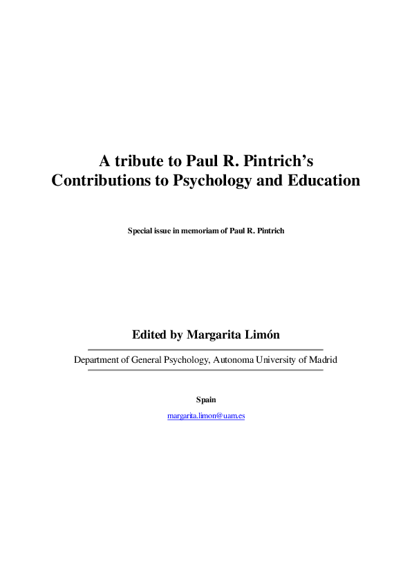 (PDF) En homenaje a las contribuciones de Paul R. Pintrich a la ...