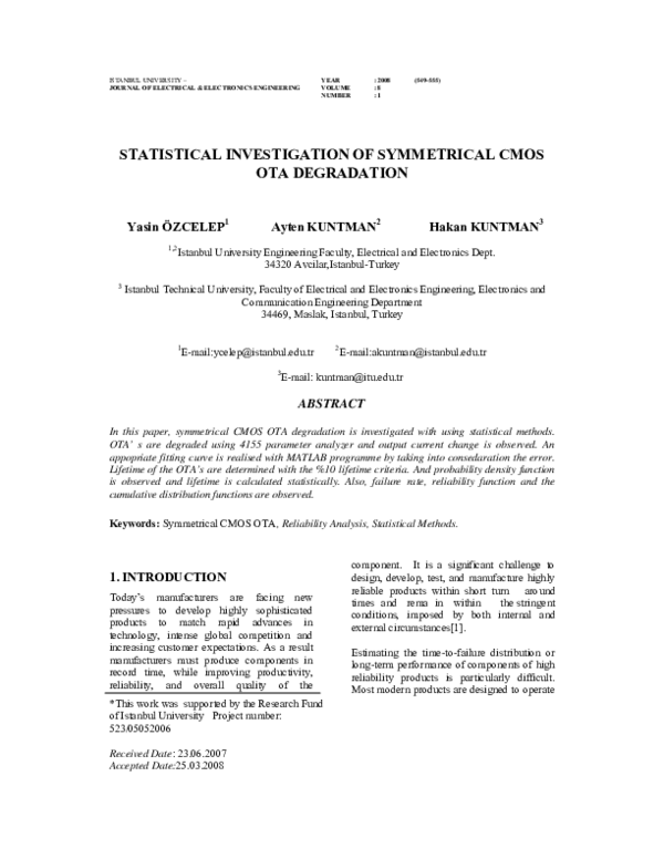 (PDF) Statistical Investigation of Symmetrical Cmos Ota Degradation ...