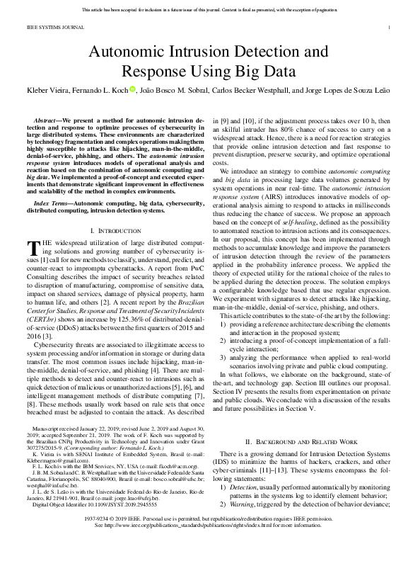 (PDF) Autonomic Intrusion Detection and Response Using Big Data