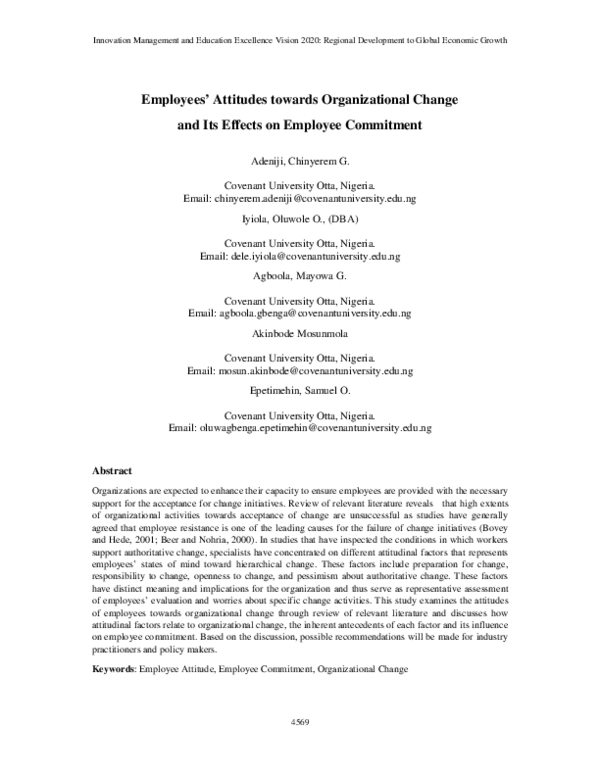 (PDF) Employees’ Attitudes towards Organizational Changeand Its Effects on Employee Commitment